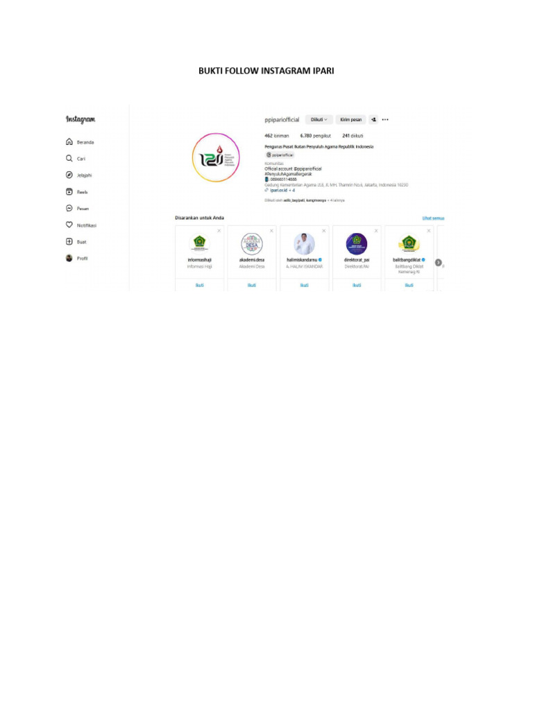 BUKTI FOLLOW INSTAGRAM IPARI | PDF