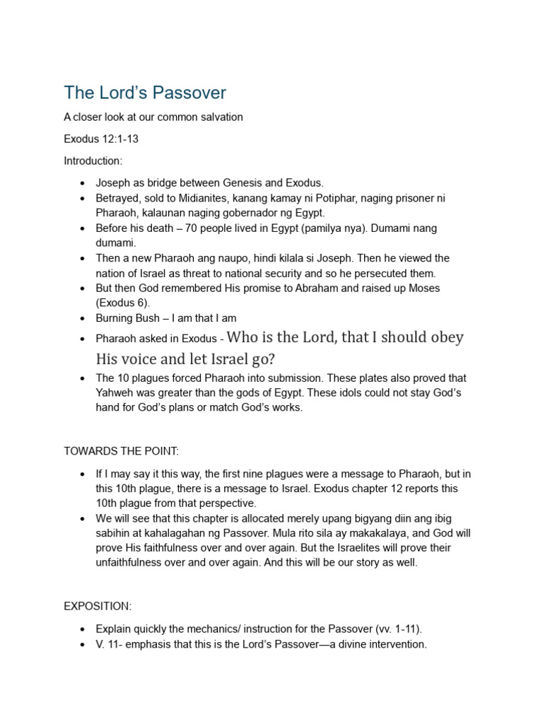Passover: God's Salvation and Judgment | PDF | Book Of Exodus | Lamb Of God