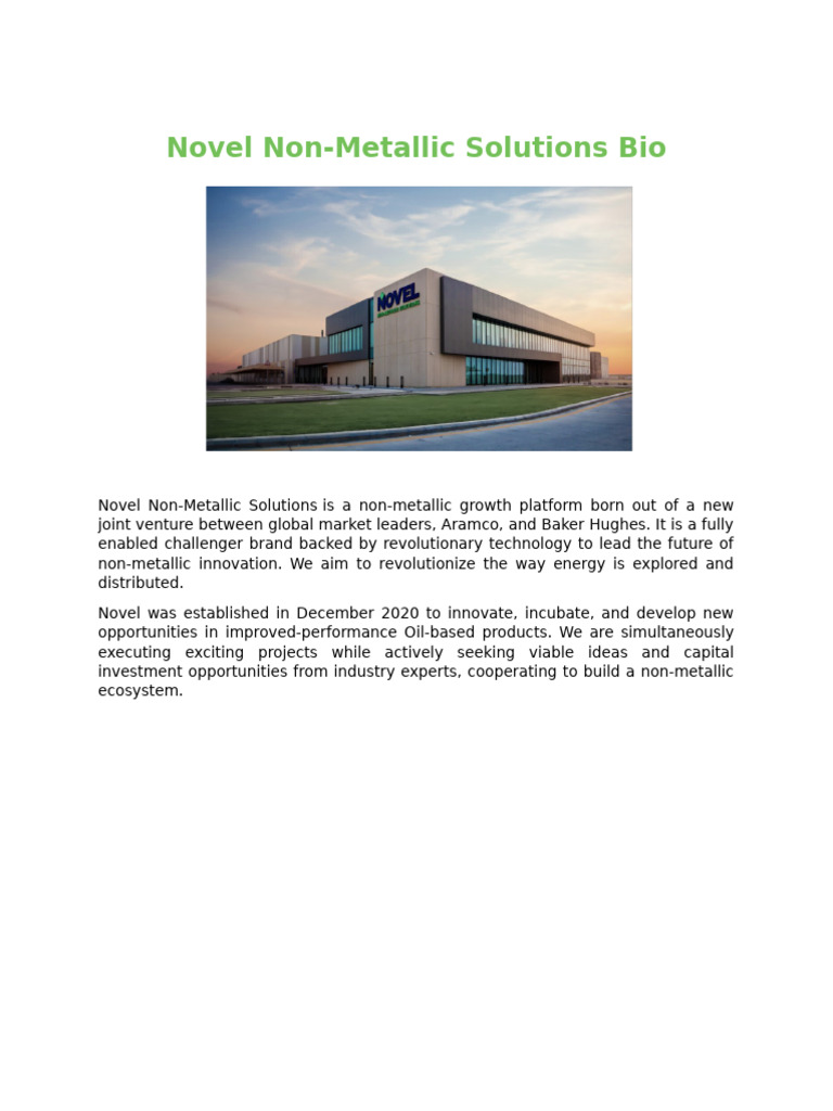 Novel Non Metallic Solutions Bio | PDF