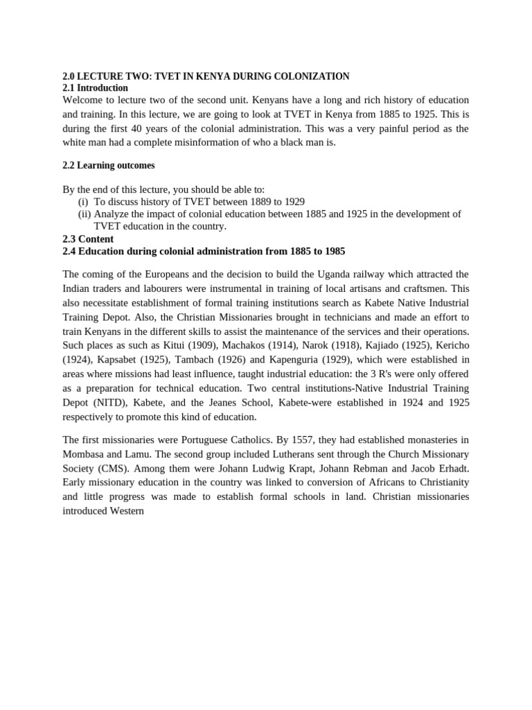 Lecture Two | PDF | Colonialism | Kenya