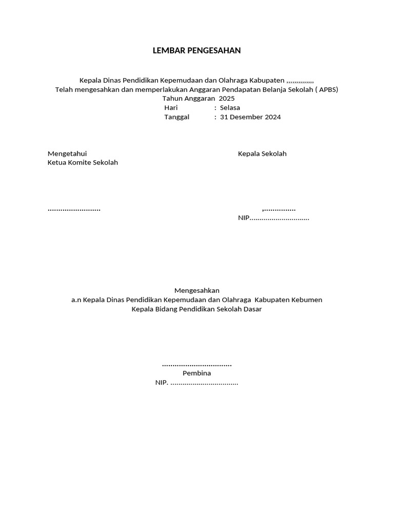 LEMBAR pengesahan apbs | PDF