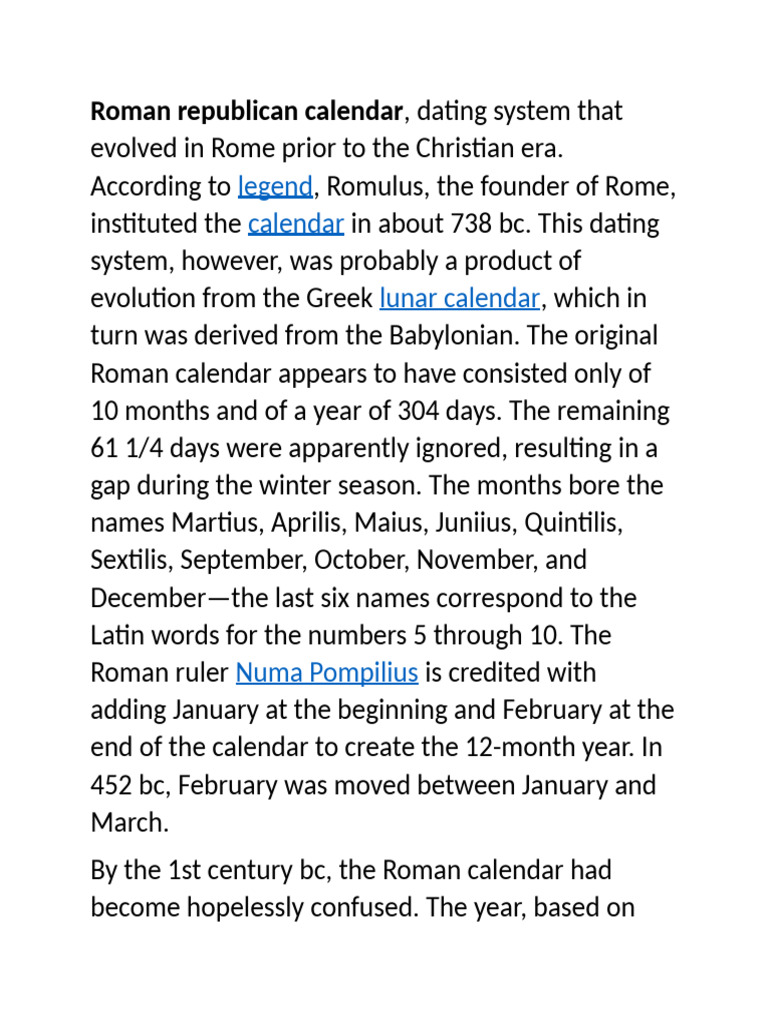 Evolution of the Roman Calendar | PDF