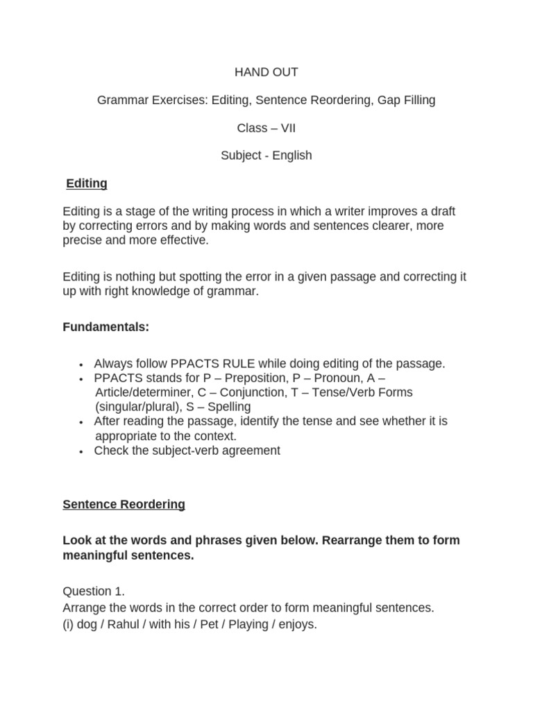 VII_ENG_GRA_EDITING_GAP_ORDER_HANDOUT | PDF | Languages | Foreign ...