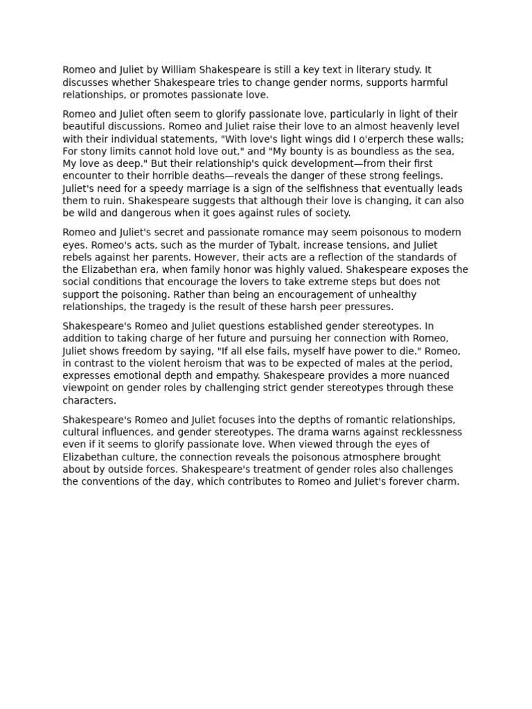 Romeo and Juliet by William Shakespeare is still a key text in literary ...