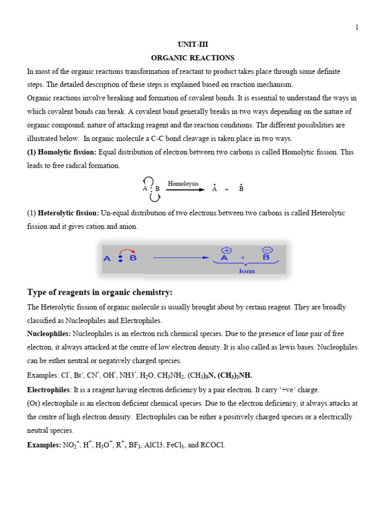Types and Mechanisms of Organic Reactions | PDF | Chemical Reactions ...