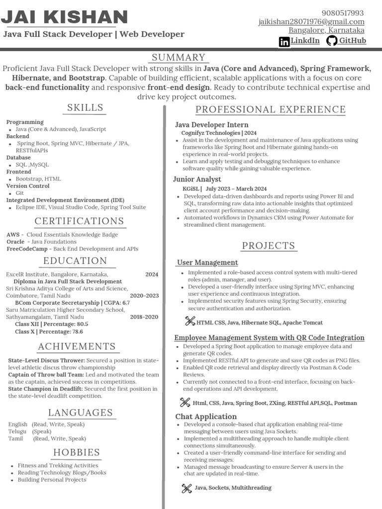 Java Full Stack Developer - Web Developer | PDF | Java (Programming ...