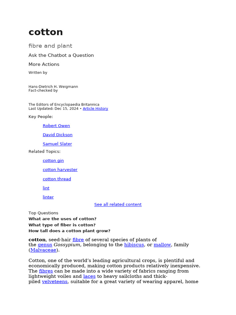 cotton | PDF | Spinning (Textiles) | Cotton