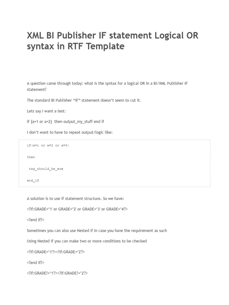 BI Publisher RTF Logical OR Syntax | PDF