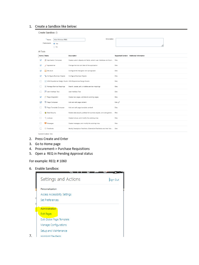 Create and Customize Sandbox in Procurement | PDF