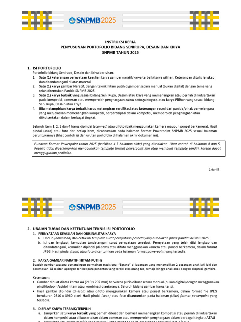 Panduan Portofolio Seni SNPMB 2025 | PDF