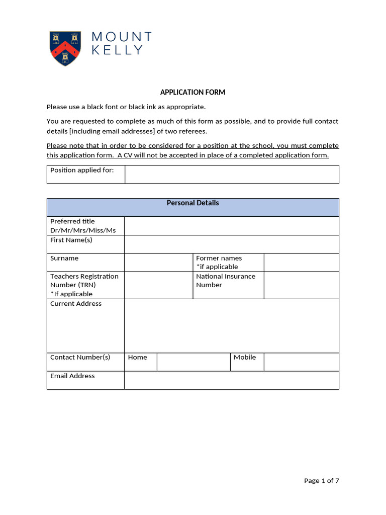 Mount Kelly Job Application Form April 2024 3 | PDF | Justice | Crime ...