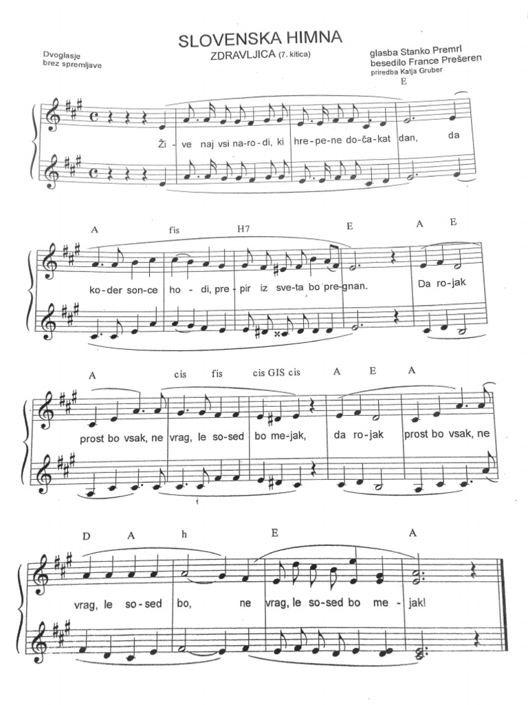 MPZ - Zdravljica (Slovenska Himna) Notna Partitura | PDF