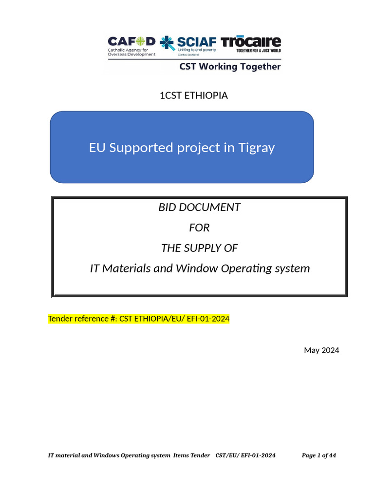 IT materials and Window operating system CST Ethiopia Tender document ...