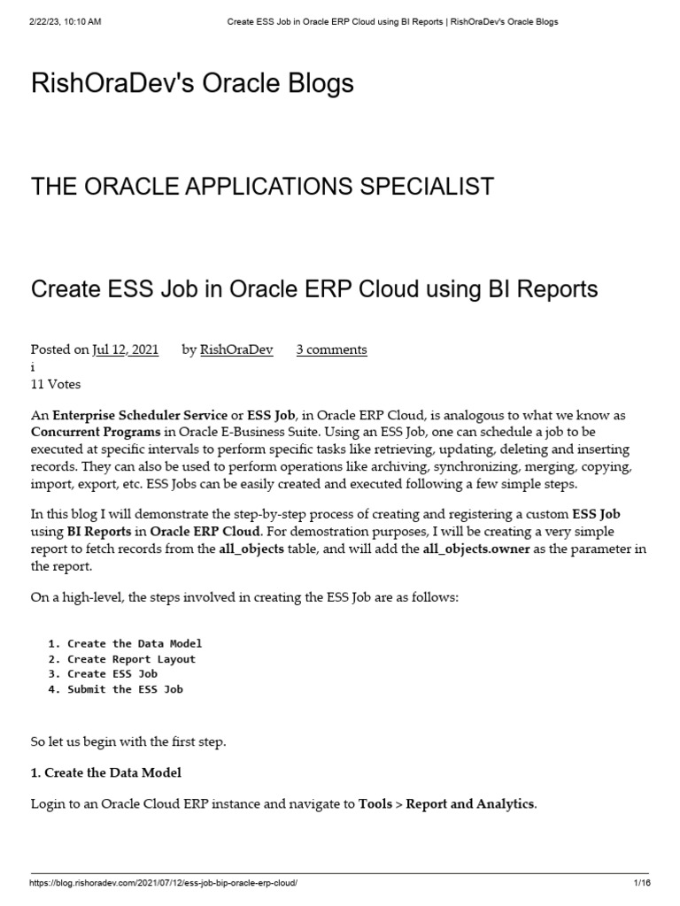 Oracle ERP Cloud: Create ESS Jobs | PDF | Enterprise Resource Planning | Cloud Computing