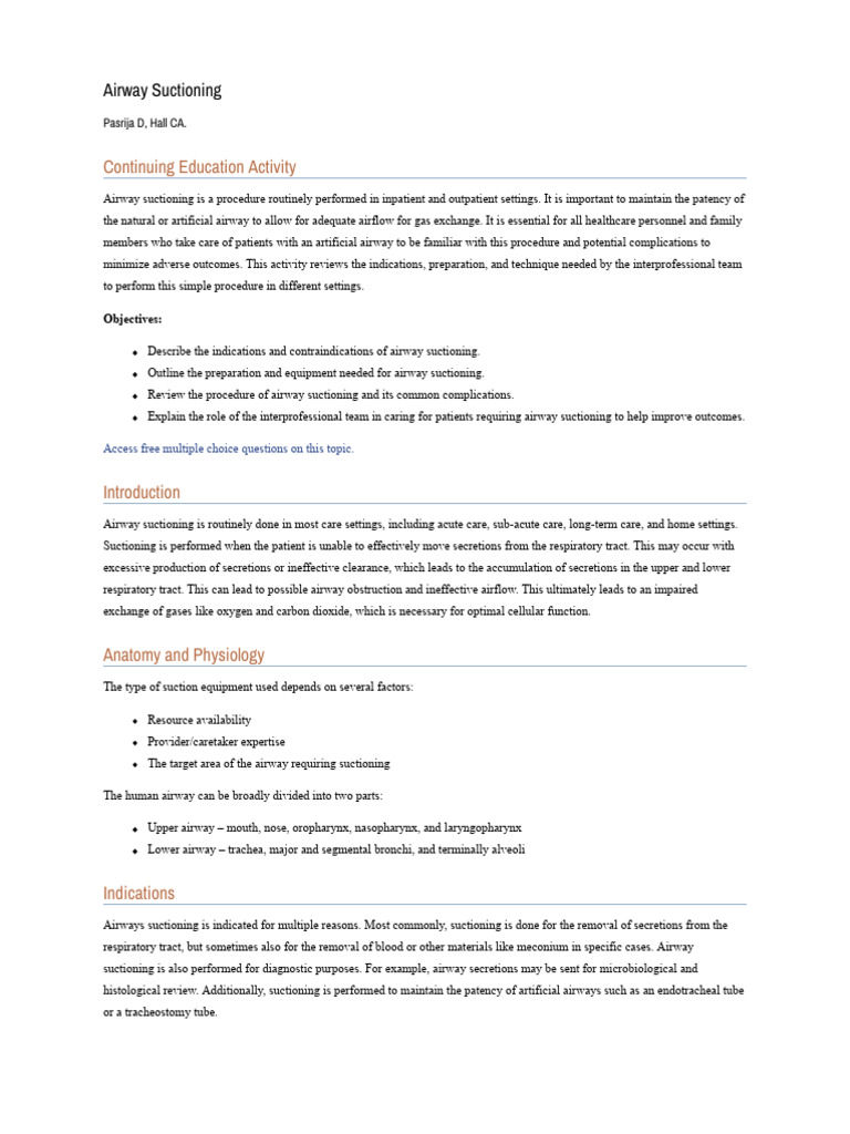 Airway Suctioning Guide for Caregivers | PDF | Respiratory Tract | Medicine