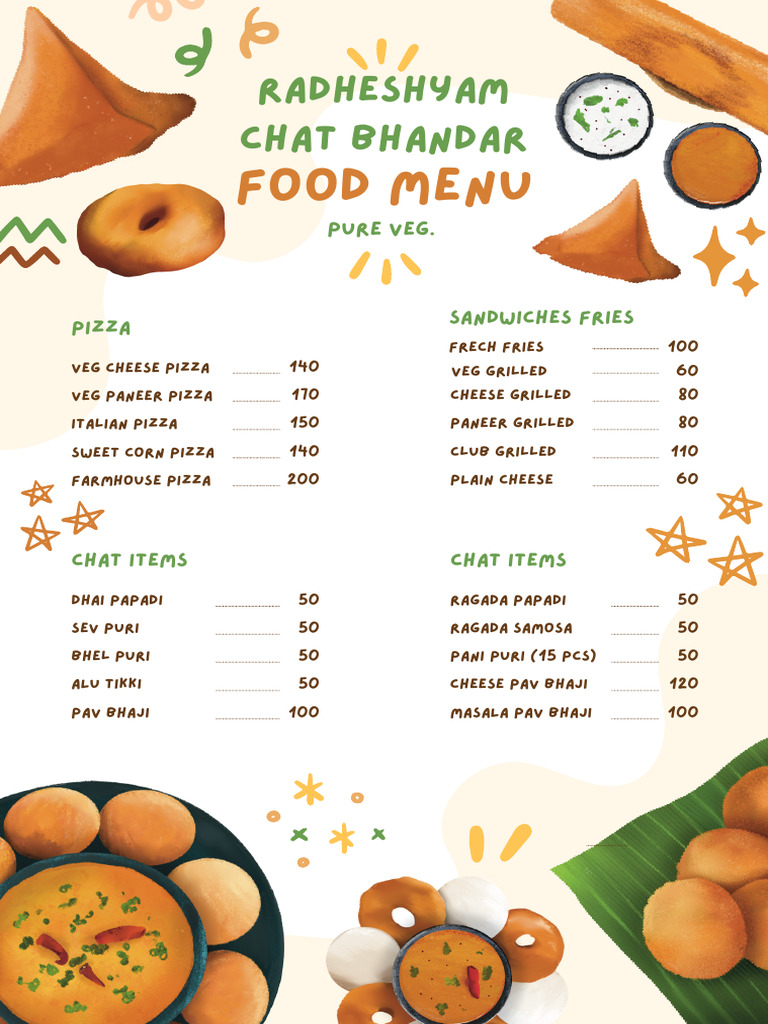 Pure Veg Food Menu with Pizzas & Chats | PDF