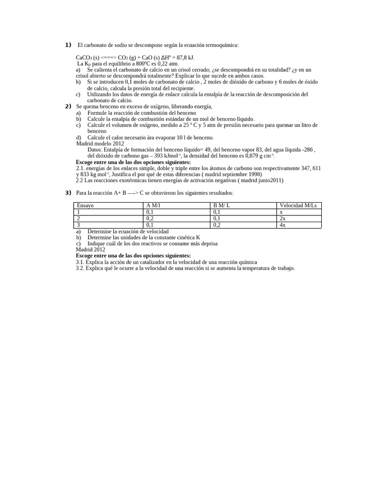 Repaso Termo, Cinética y Equilibrio1 | PDF | Reacciones químicas | Dióxido de carbono