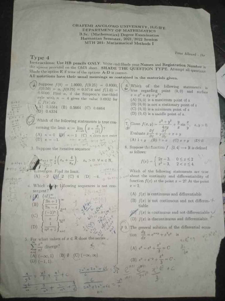 MTH201 Past questions | PDF
