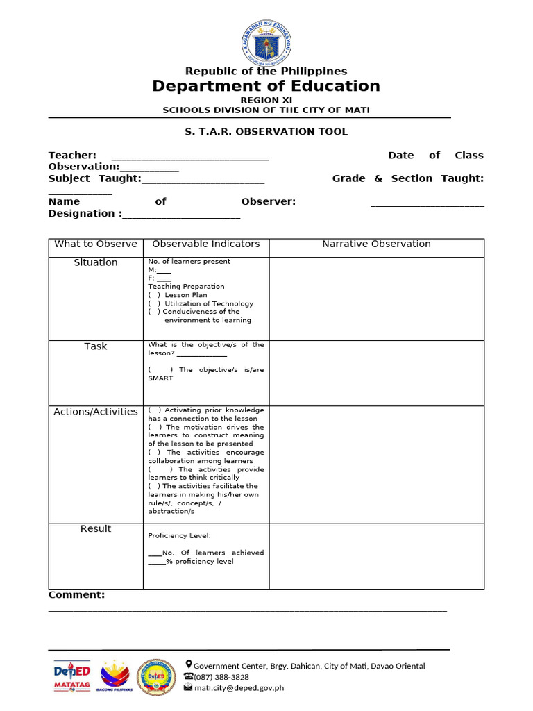 STAR Observation Tool | PDF | Learning | Teachers