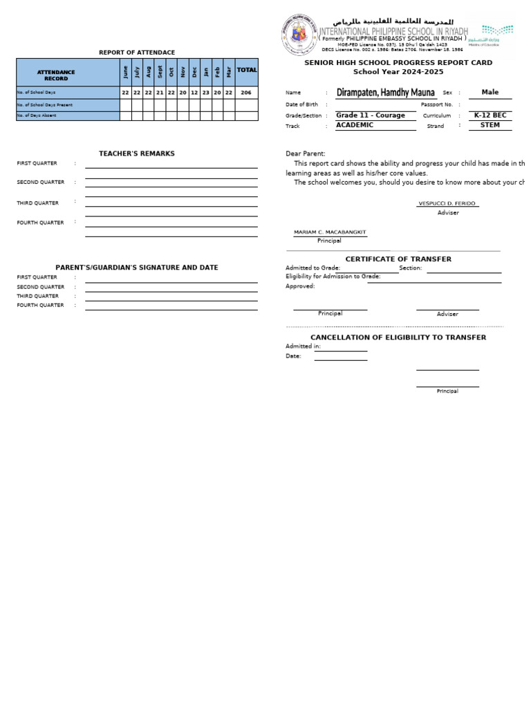 Senior High School Progress Report 2025 | PDF | Literacy | Learning