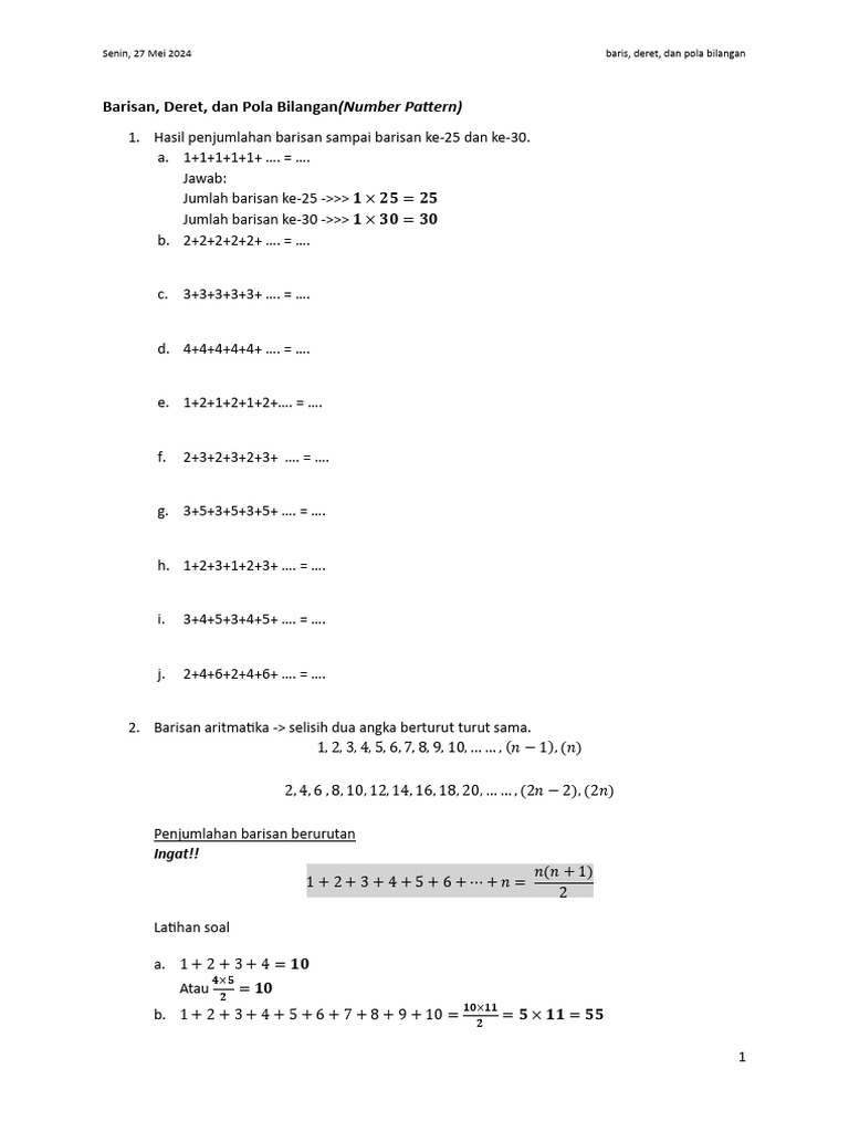 Number Pattern Kelas 2-3 SD Olimpiade Matematika | PDF