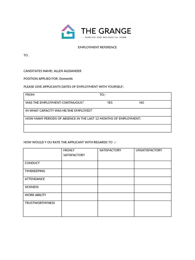 Employment Reference Allen Alex | PDF