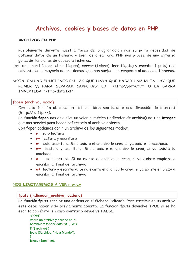 Manejo de Archivos y Cookies en PHP | PDF | Cookie HTTP | Archivo de computadora