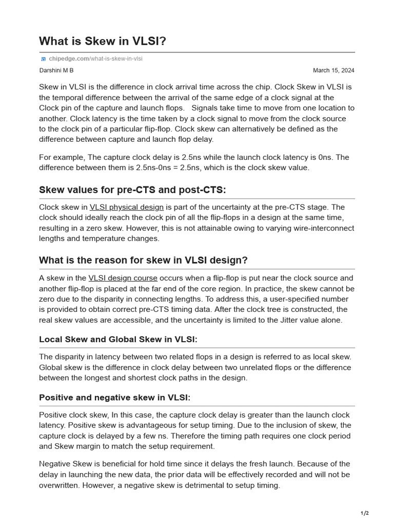 What is Skew in VLSI | PDF | Electronics | Computer Engineering