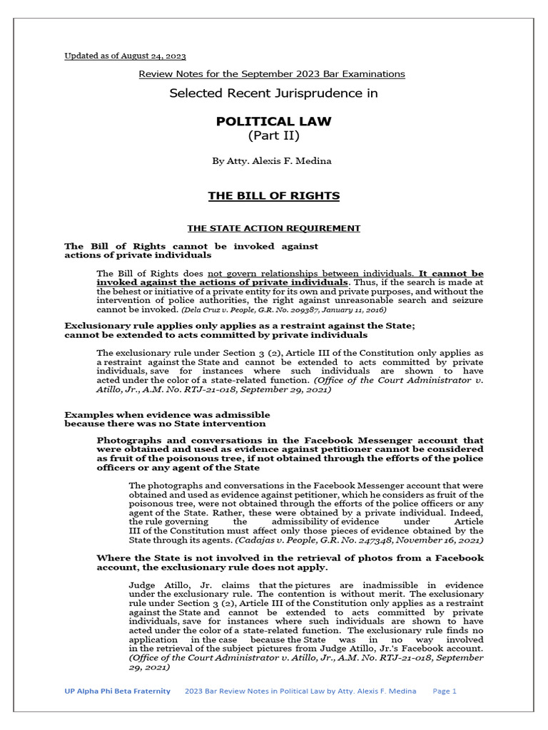 BAR 2023 Political Law Part II by Alexis F. Medina - UP APB Final | PDF | Defamation ...