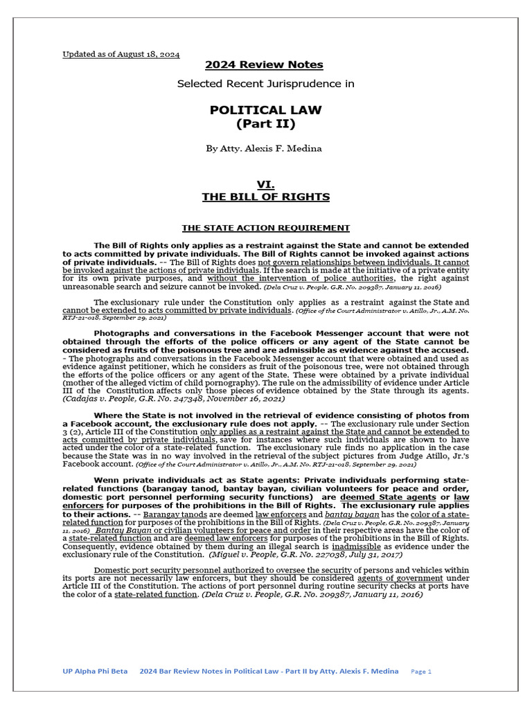 BAR 2024 Political Law Part II by Alexis F. Medina - UP APB | PDF | Defamation | Overbreadth ...