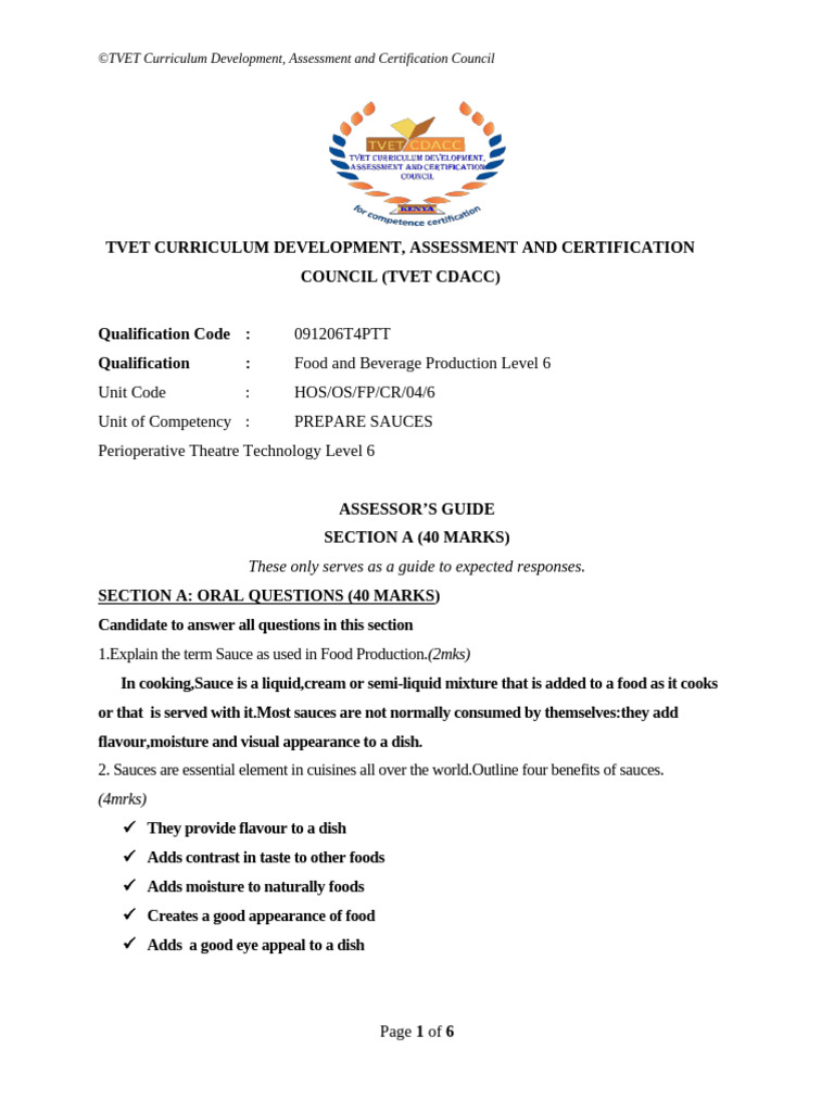 Assessor Guide written-2021IM144476 | PDF | Sauce | Cooking