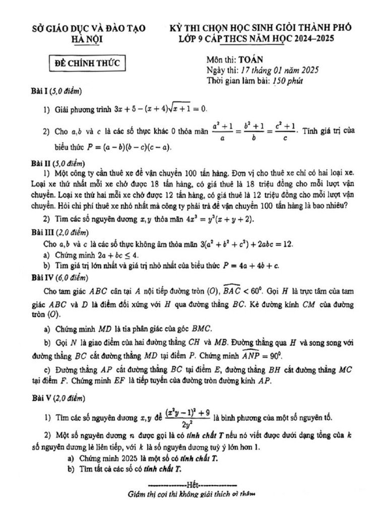 De Chon Hoc Sinh Gioi Toan 9 Thcs Nam 2024 2025 So GDDT Ha Noi | PDF