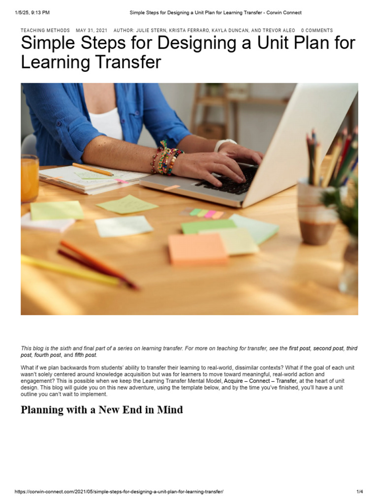 Simple Steps For Designing A Unit Plan For Learning Transfer - Corwin ...