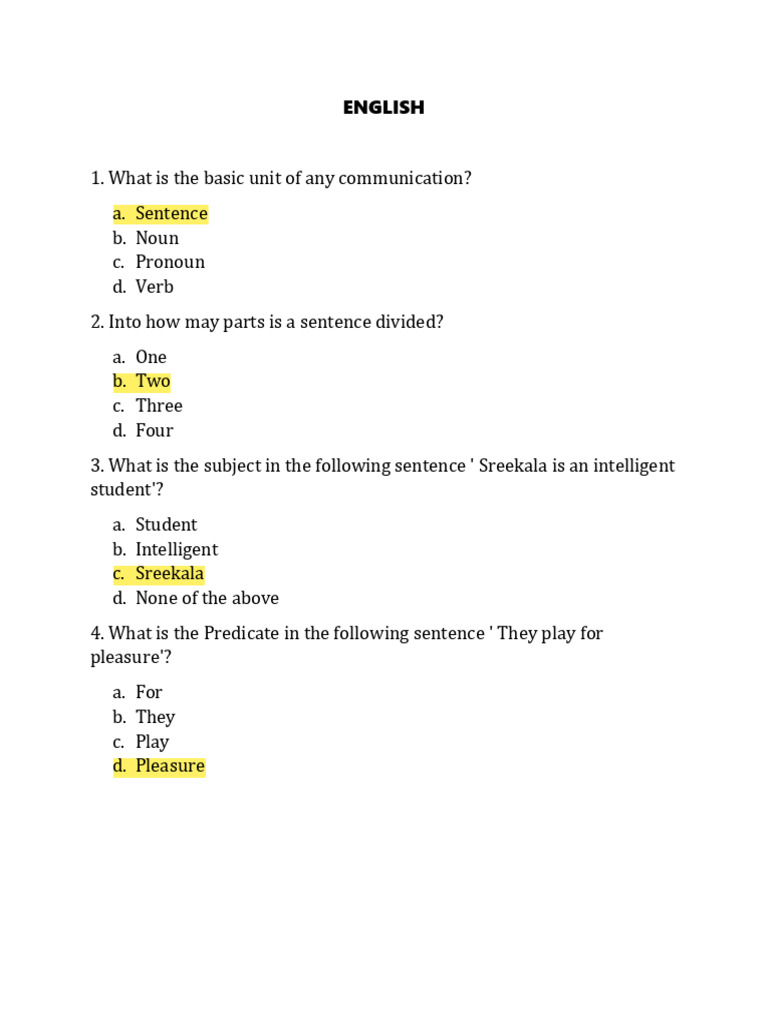 English Question and Answers 2 | PDF | Verb | Sentence (Linguistics)