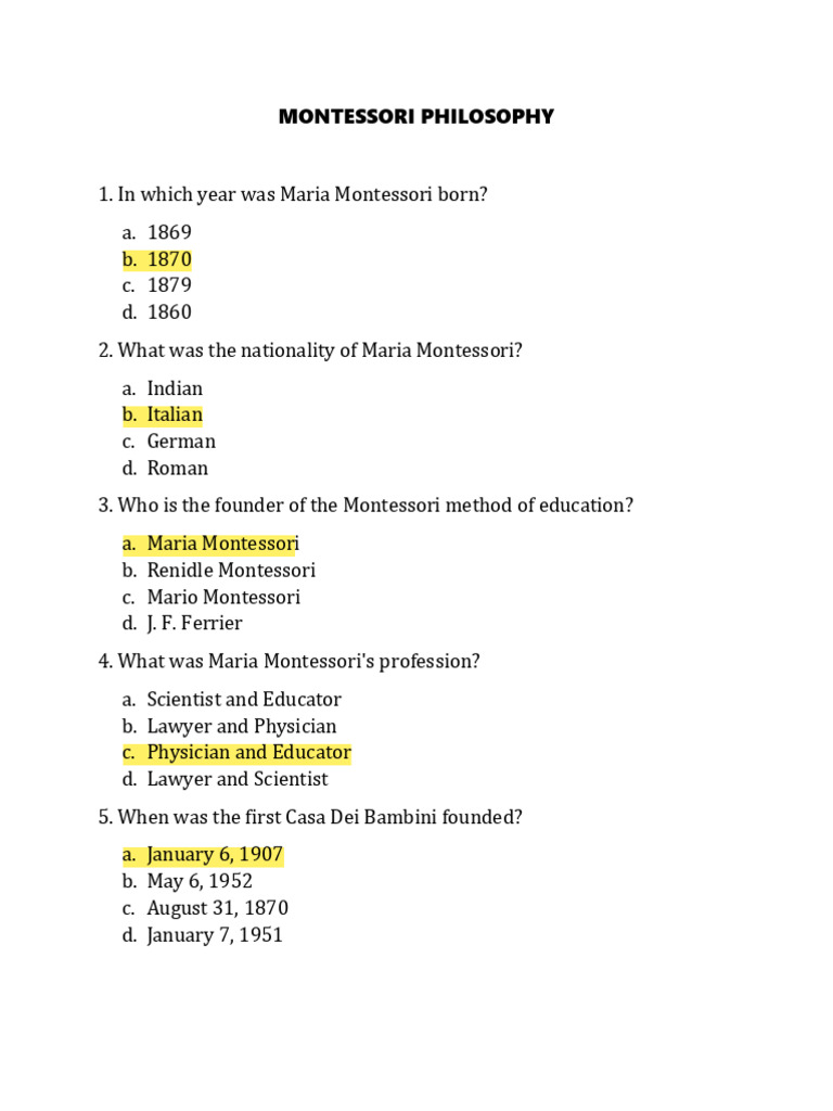 Montessori Philosophy Question and Answers 2 | PDF | Montessori ...