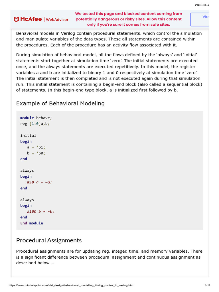 Behavioural Modelling & Timing in Verilog | PDF | Control Flow | Computer Programming