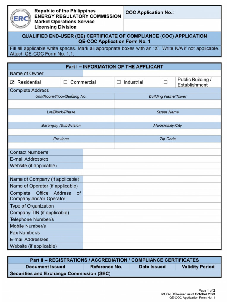 ERC Application Forms Marquez | PDF
