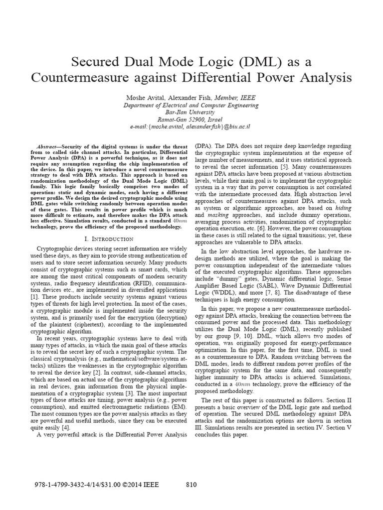 2014 DML Differential Power Analysis | PDF | Logic Gate | Cryptography