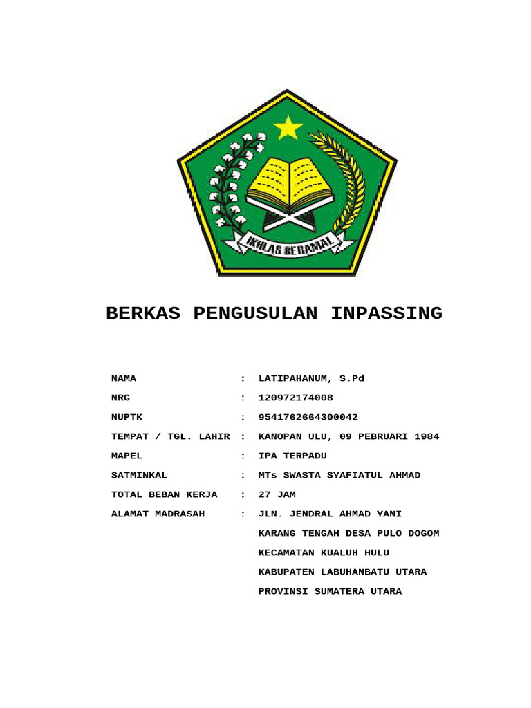 Pengusulan Inpassing Latipahanum S.Pd | PDF