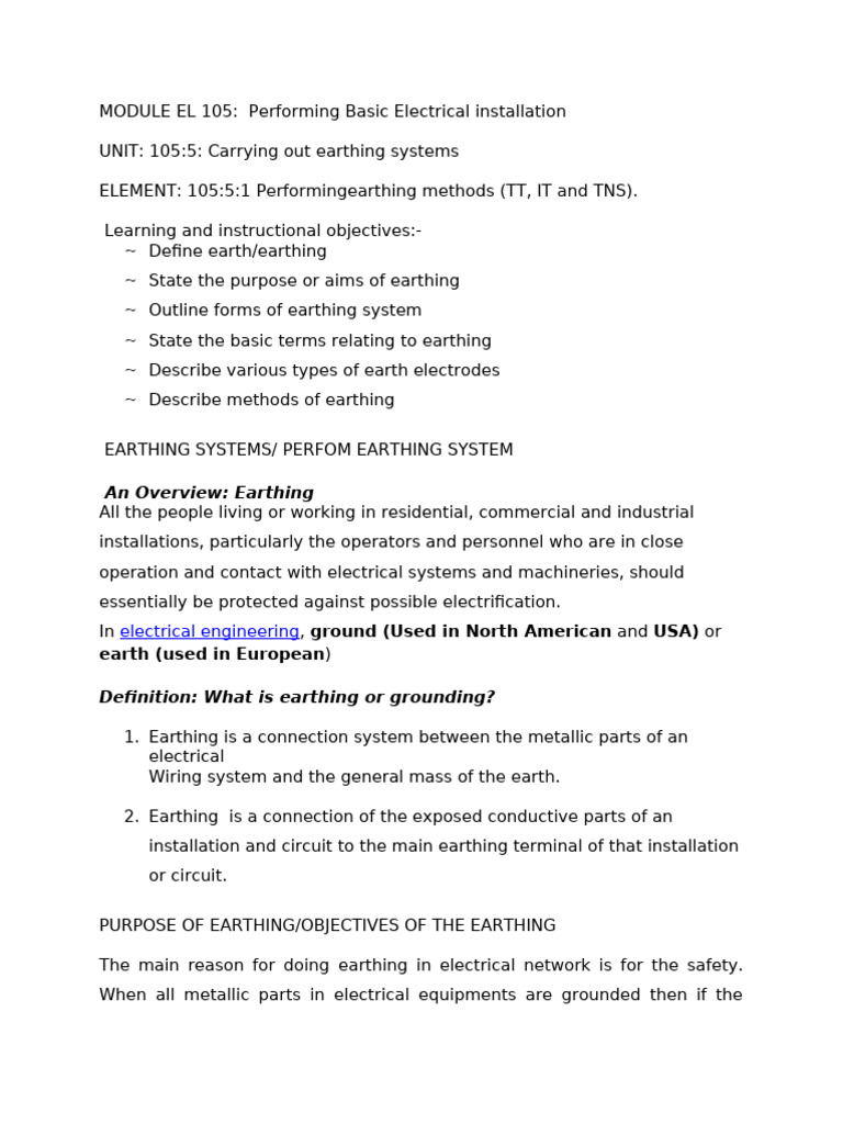 EARTHING SYSTEM | PDF | Electric Power Distribution | Wire