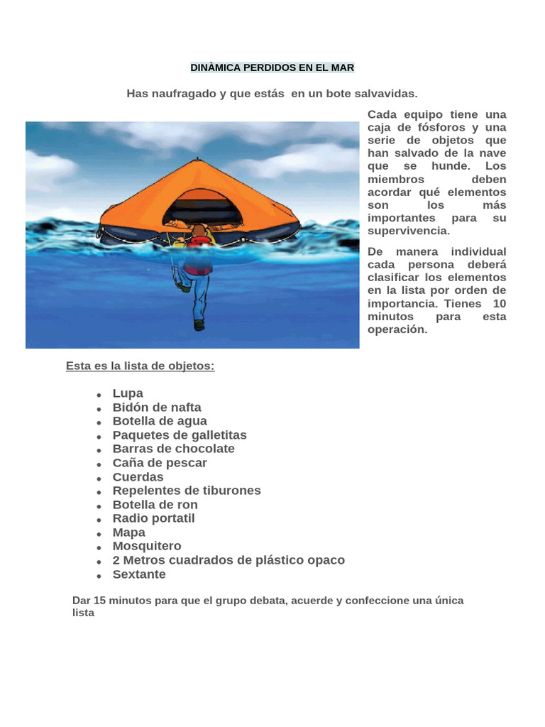 Supervivencia en el mar: dinámica grupal | PDF
