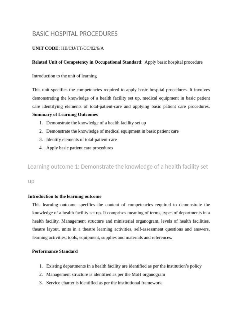 Basic Hospital Procedures Overview | PDF | Medical Imaging | Hospital