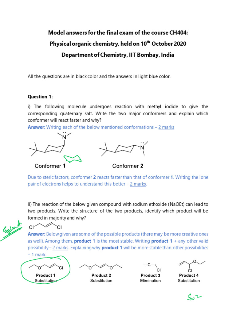 Final Exam CH404 Model Answers and Marking Scheme | PDF | Chemical Reactions | Ester