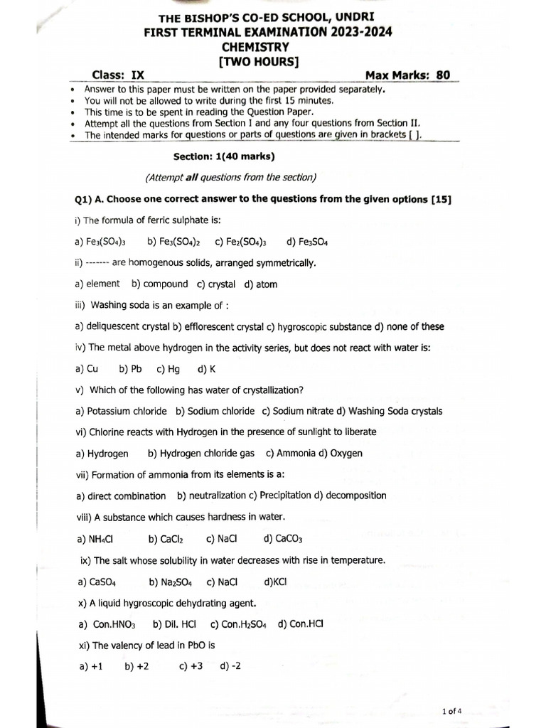 9 TBU Chem T1 2023 - 24 | PDF