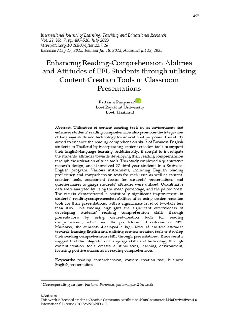 Enhancing Reading-Comprehension Abilities and Atti | PDF | Reading Comprehension | Learning