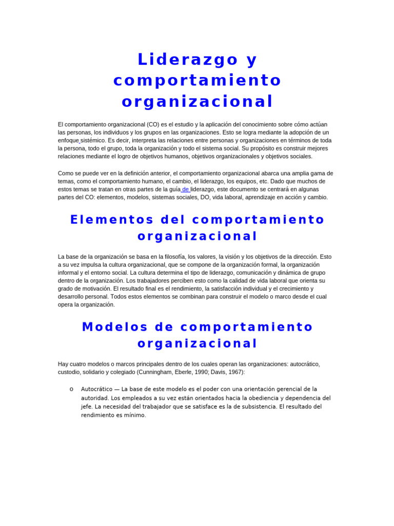 Liderazgo y Comportamiento Organizacional | PDF | Comportamiento organizacional | Liderazgo