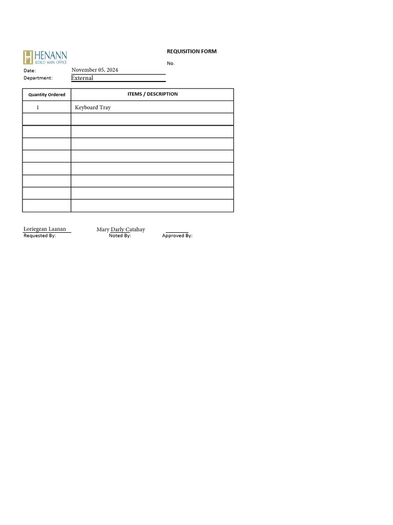 Keyboard Tray Requisition Form | PDF