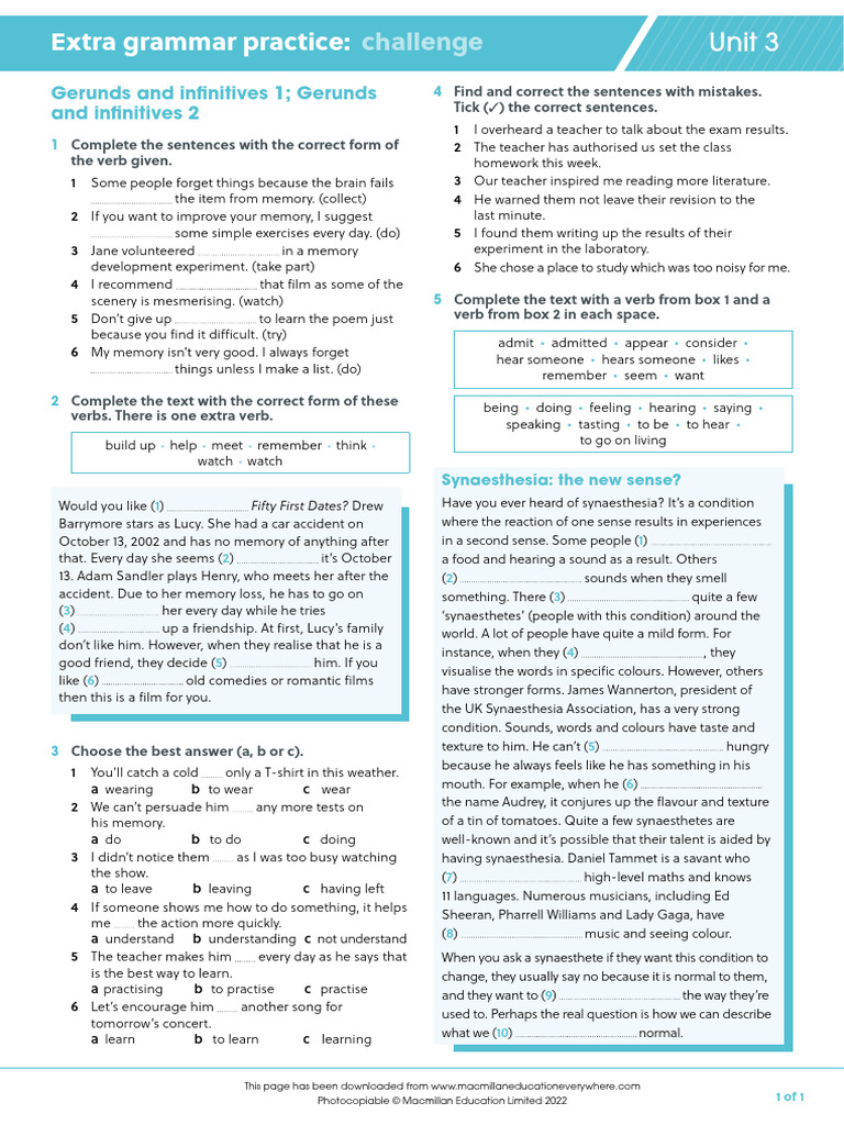 B2PLUS U3 Extra Grammar Practice Challenge | PDF