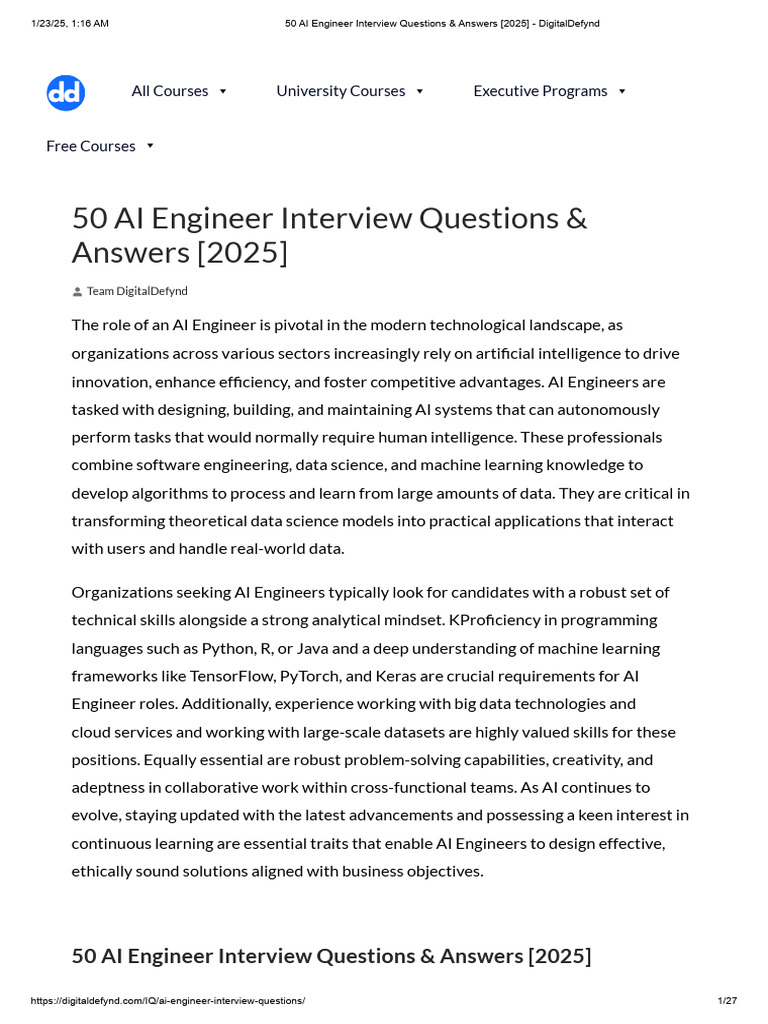 Ai Engineer Interview Q A Guide Pdf Artificial Intelligence