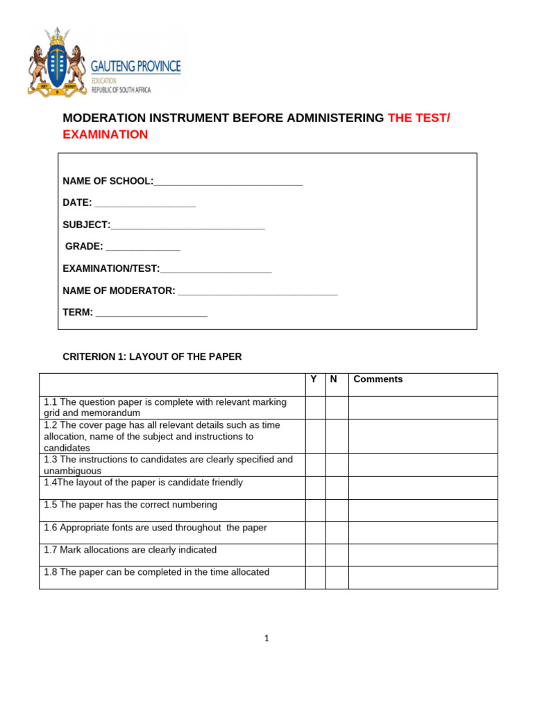 Test Moderation Checklist Template | PDF | Educational Assessment ...